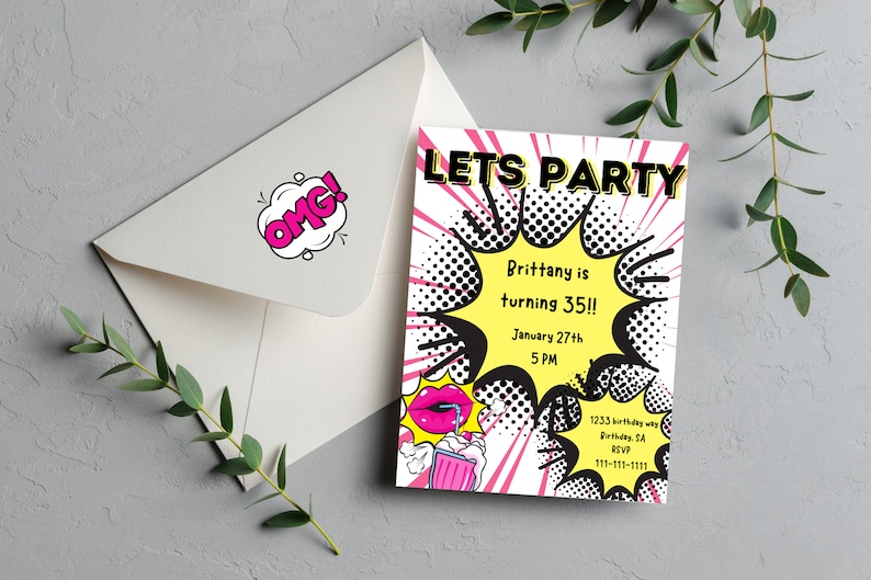 Pop Art Birthday Invite- EDITABLE - Etsy