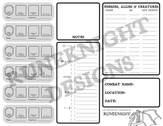 Printable Dnd 5e Initiative Tracker Dungeons & Dragons - Etsy