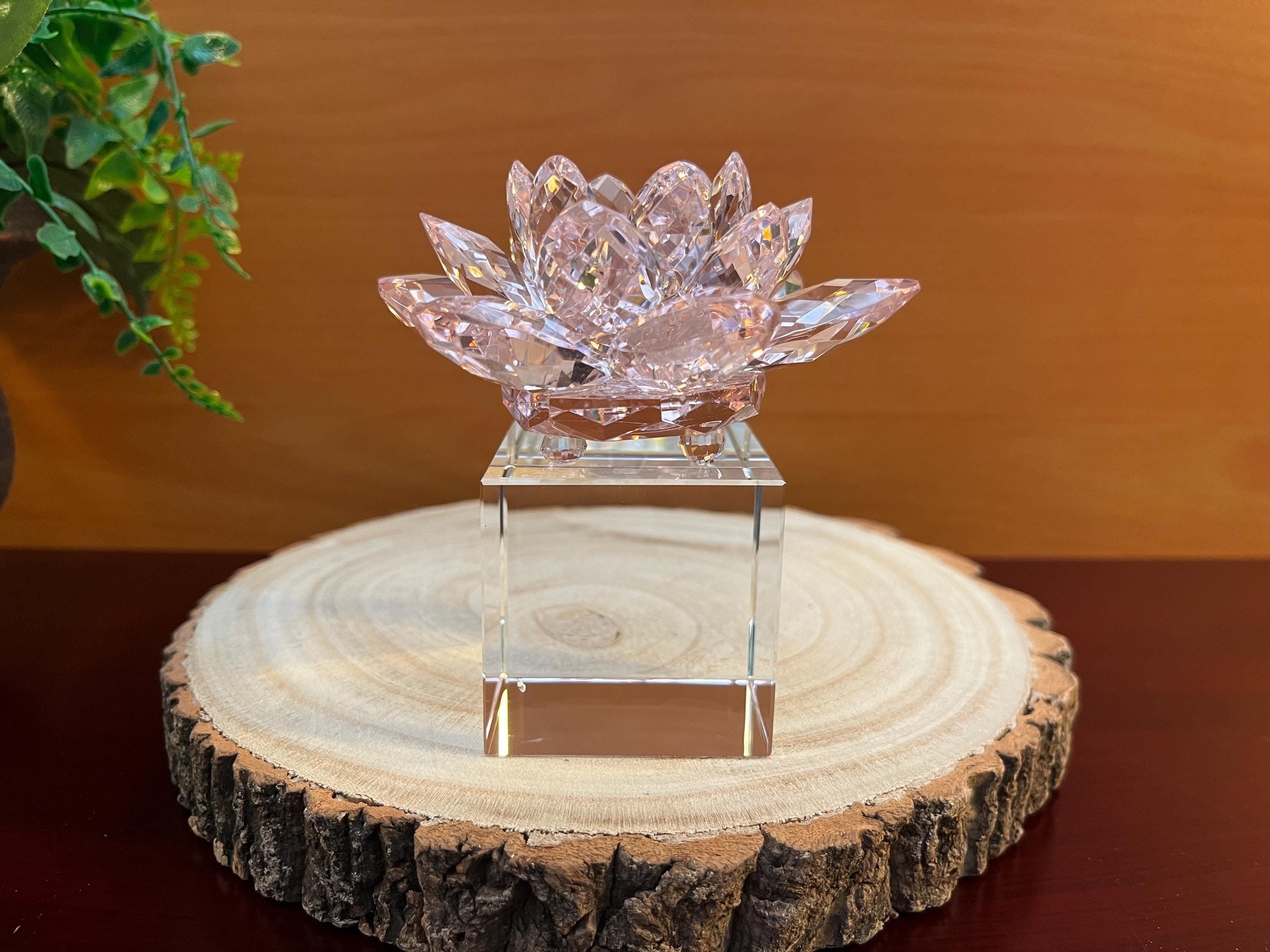 Crystal Pink Lotus Figurine on Base, Gift, Paperweight, Award, Blank ...