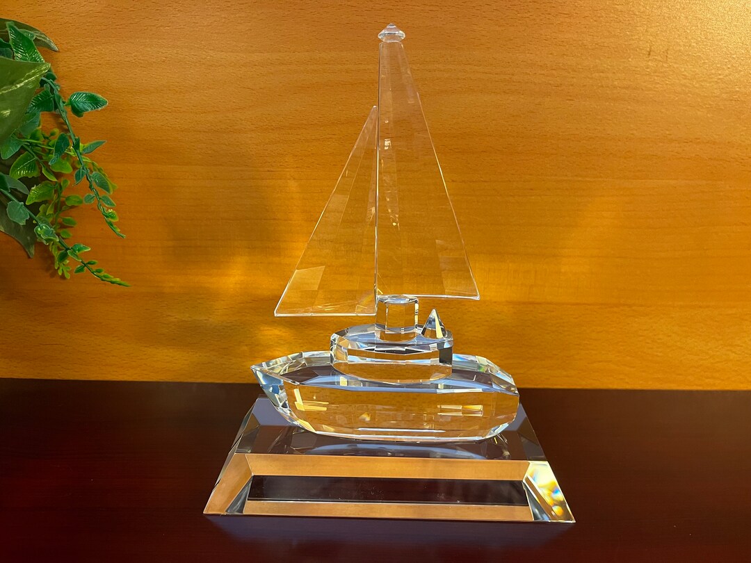 Crystal Sailboat on Base, Blank for Decor, Souvenir or Engraved for ...