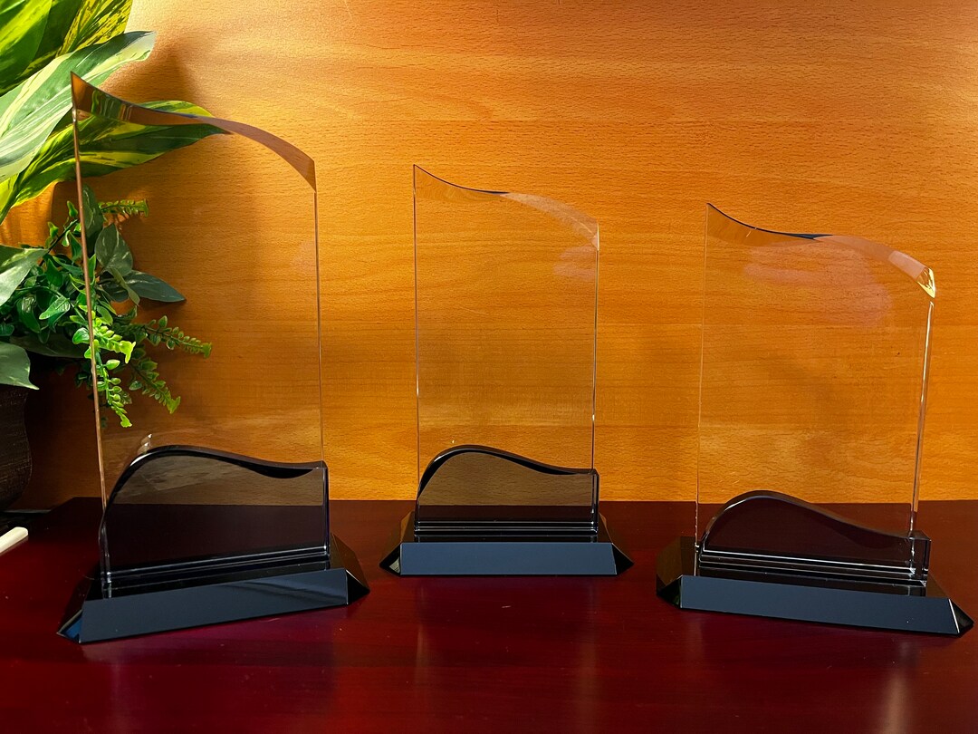 Crystal Wave Award With Blue Accents on Black Base, 3 Sizes Available ...