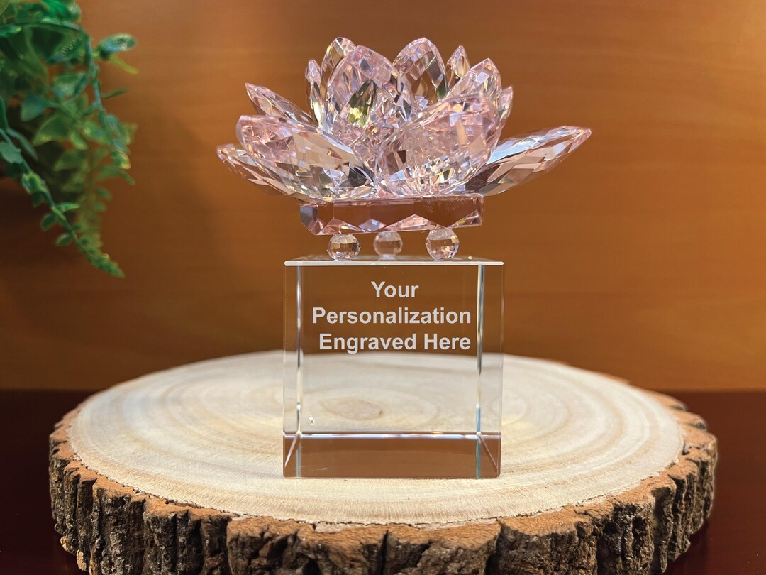 Crystal Pink Lotus Figurine on Base, Gift, Paperweight, Award, Blank ...