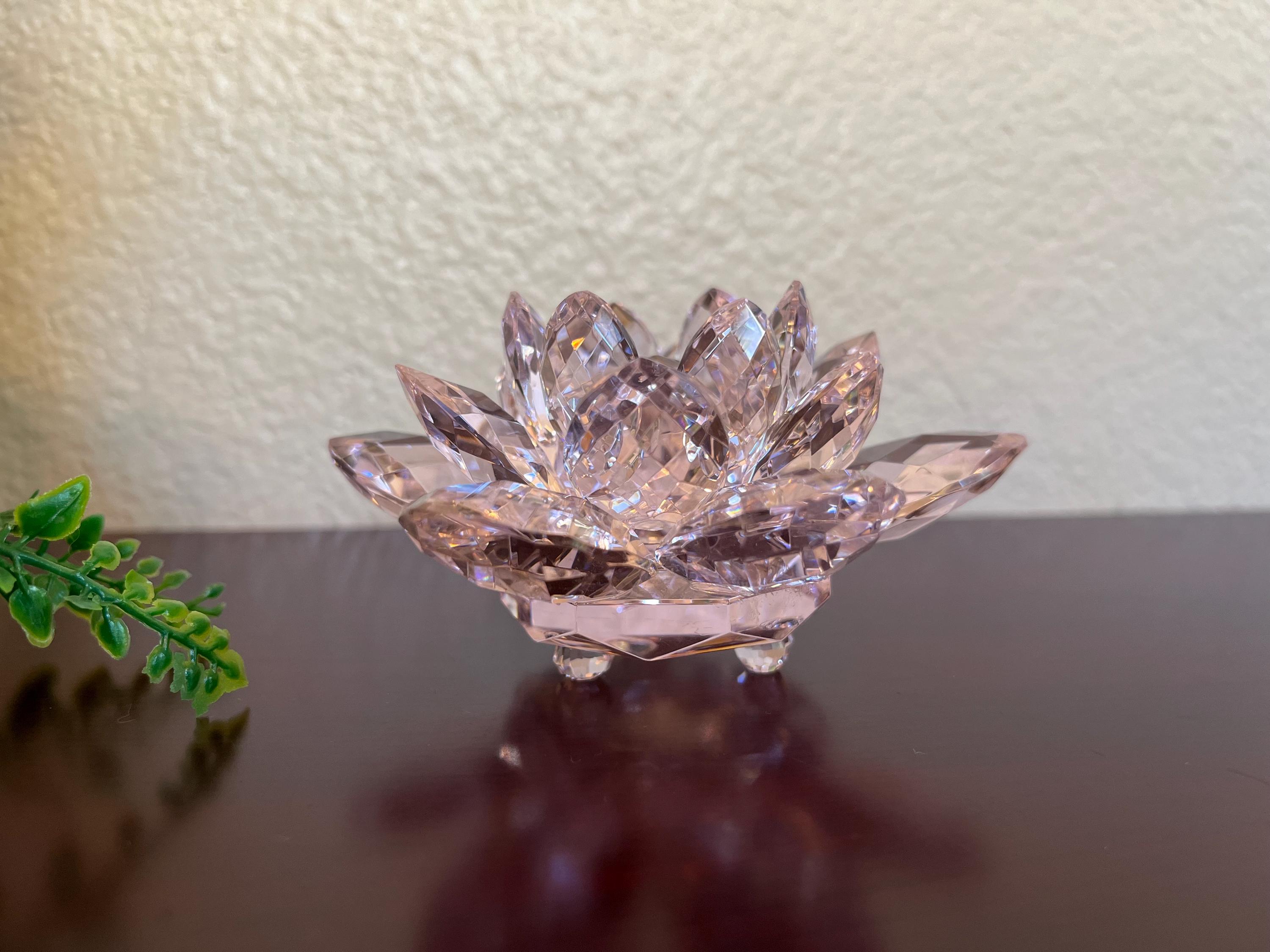 Crystal Pink Lotus Figurine on Base, Gift, Paperweight, Award, Blank ...