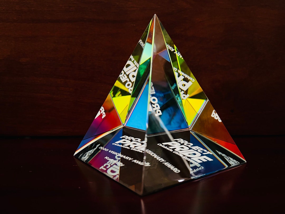 Rainbow Coated Crystal Pyramid Paperweight, Gift, Award, Home Decor ...