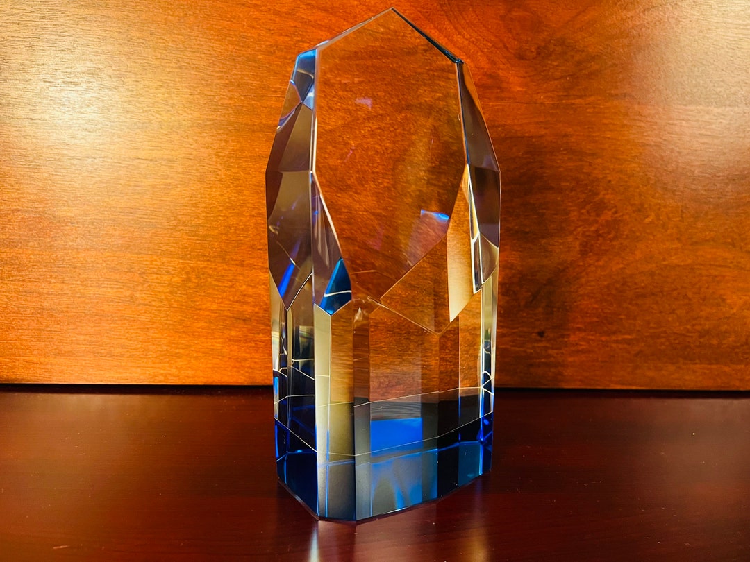 Crystal Slanted Award With Bluish Bottom, Free Engraving, 3 Sizes ...