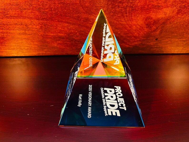 Rainbow Coated Crystal Pyramid Paperweight Gift Award Home - Etsy