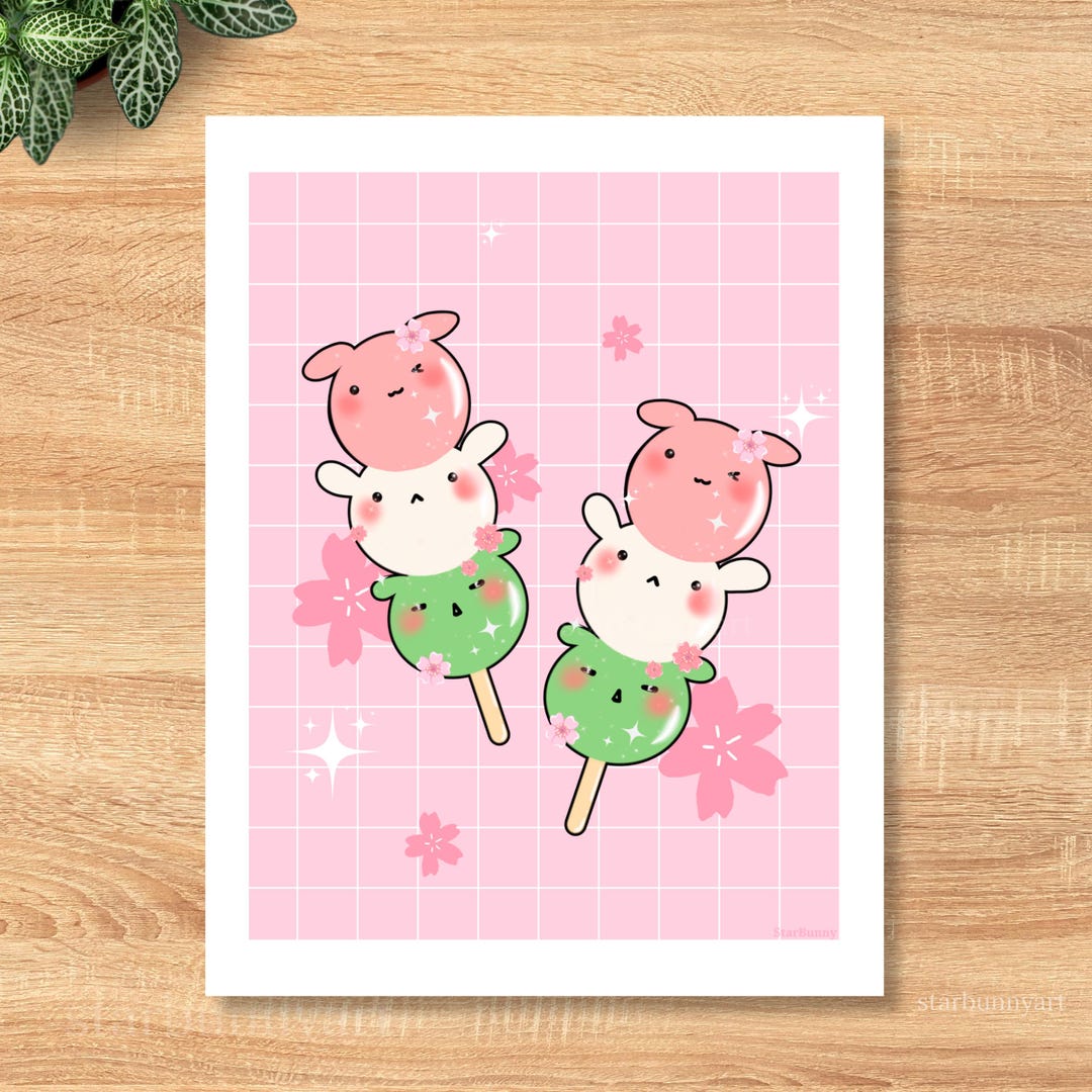 Mochi Dango Bunnies Art Print, Kawaii Bunny Art Print, Japanese Food ...