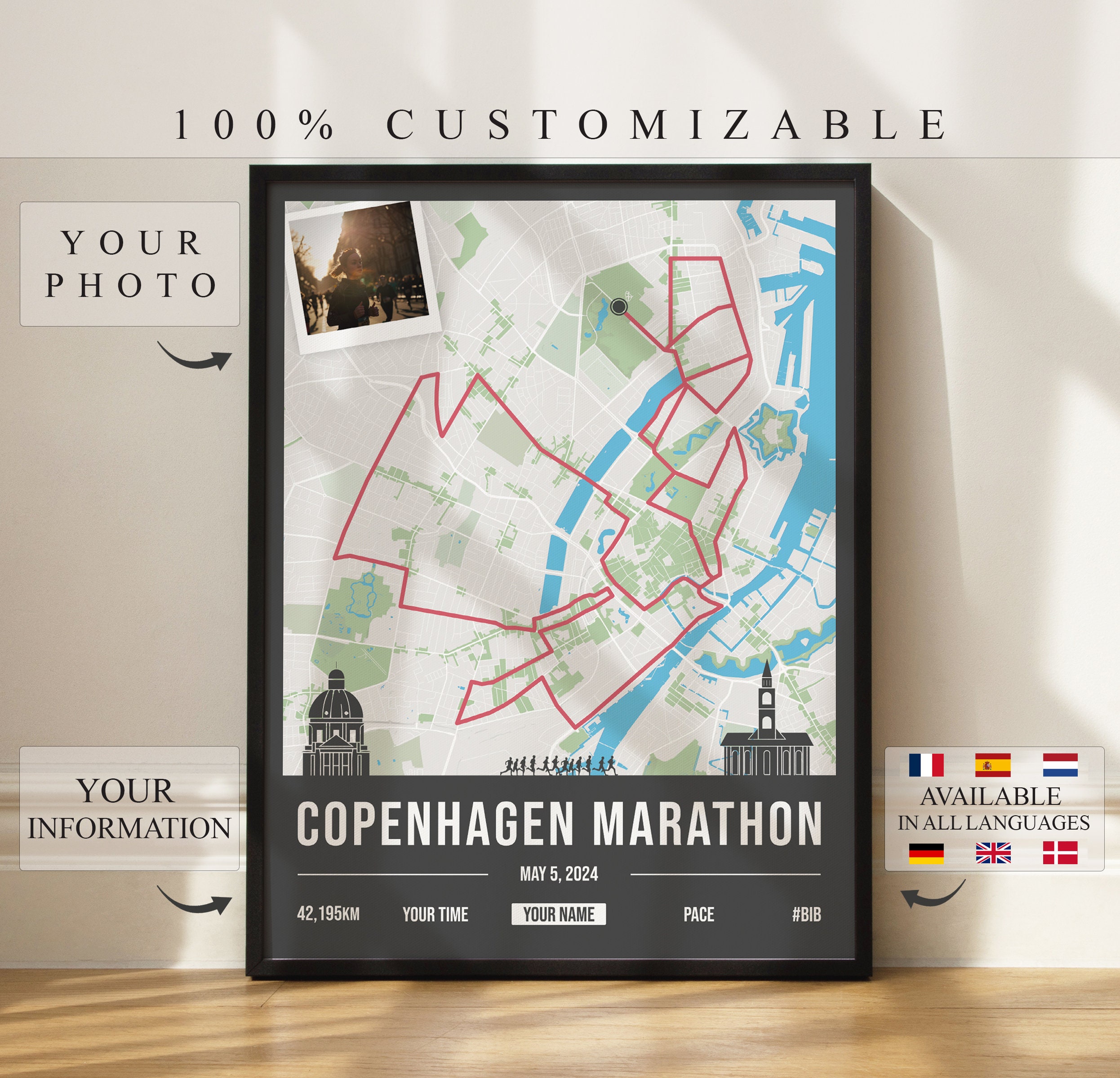 Copenhagen Marathon 2024 Poster - Customizable - Wall Decor - Marathon ...