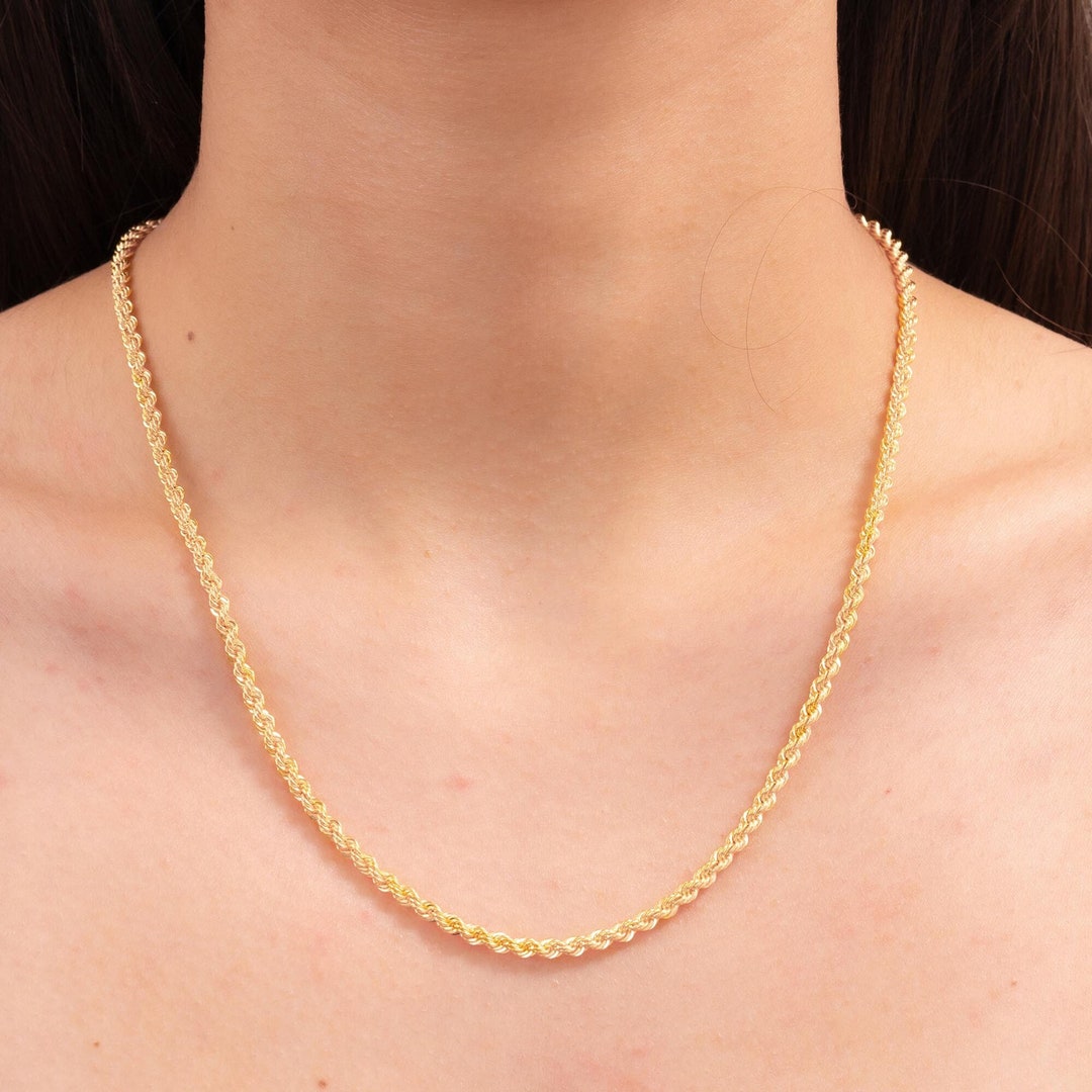 Thick 14k Rope Chain Necklace for Women 3.30mm Rope Chain Choker Yellow ...