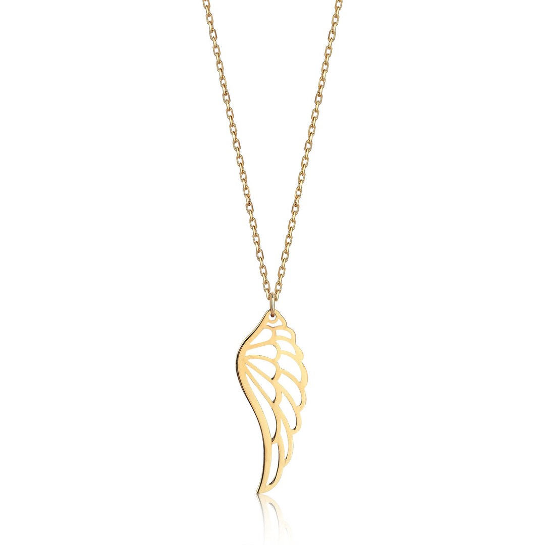 Gold Angel Wing Necklace 14k Angel Wing Charm Necklace Dainty Angel ...