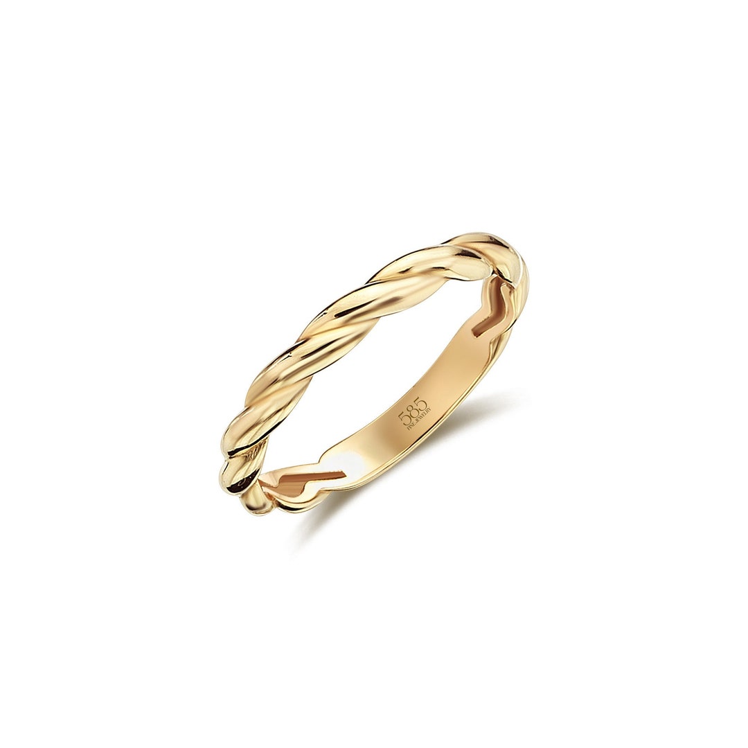 14k Gold Rope Ring Solid Gold Braided Ring Dainty Twist Stacking Ring ...