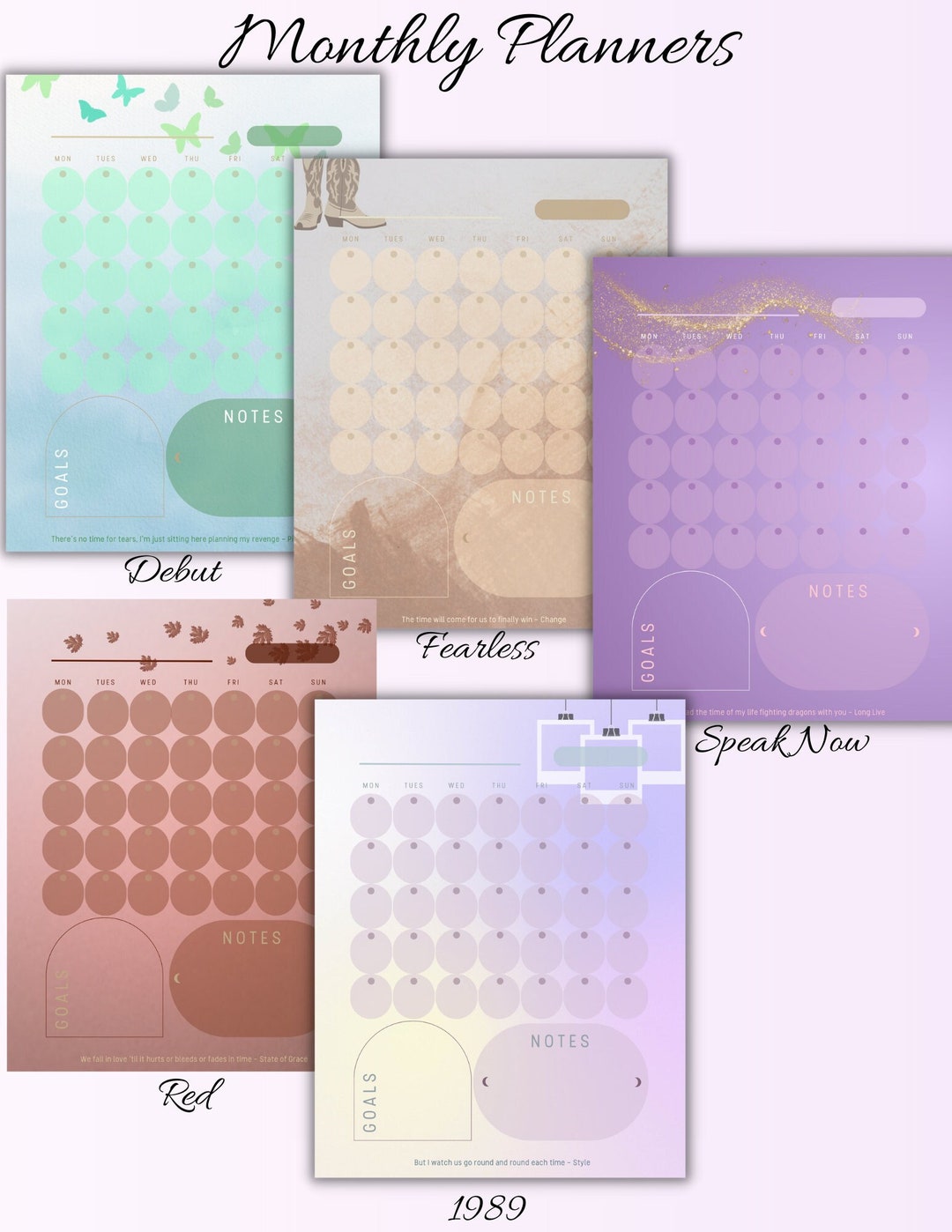Taylor Swift Themed Monthly Planners - Etsy