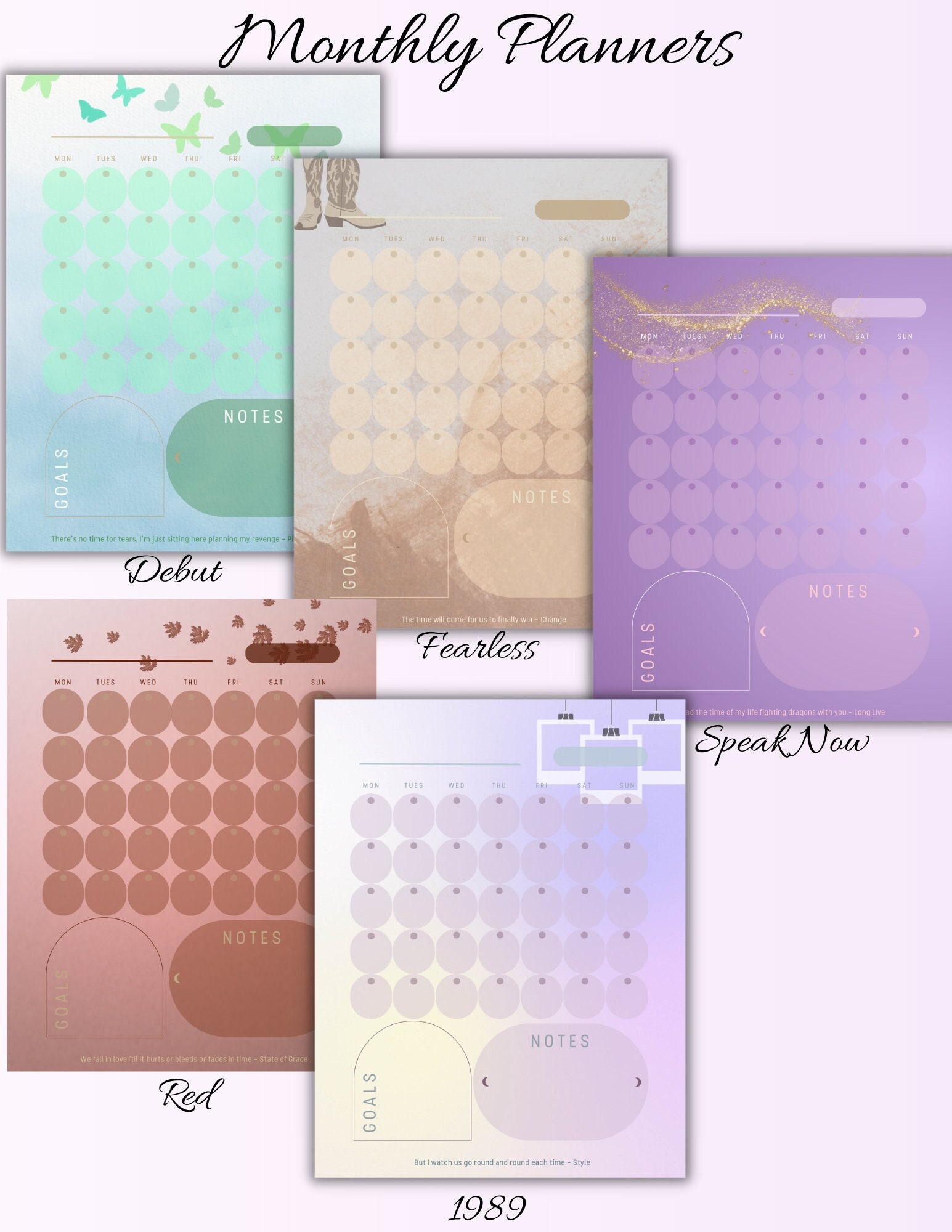 Taylor Swift Themed Monthly Planners - Etsy