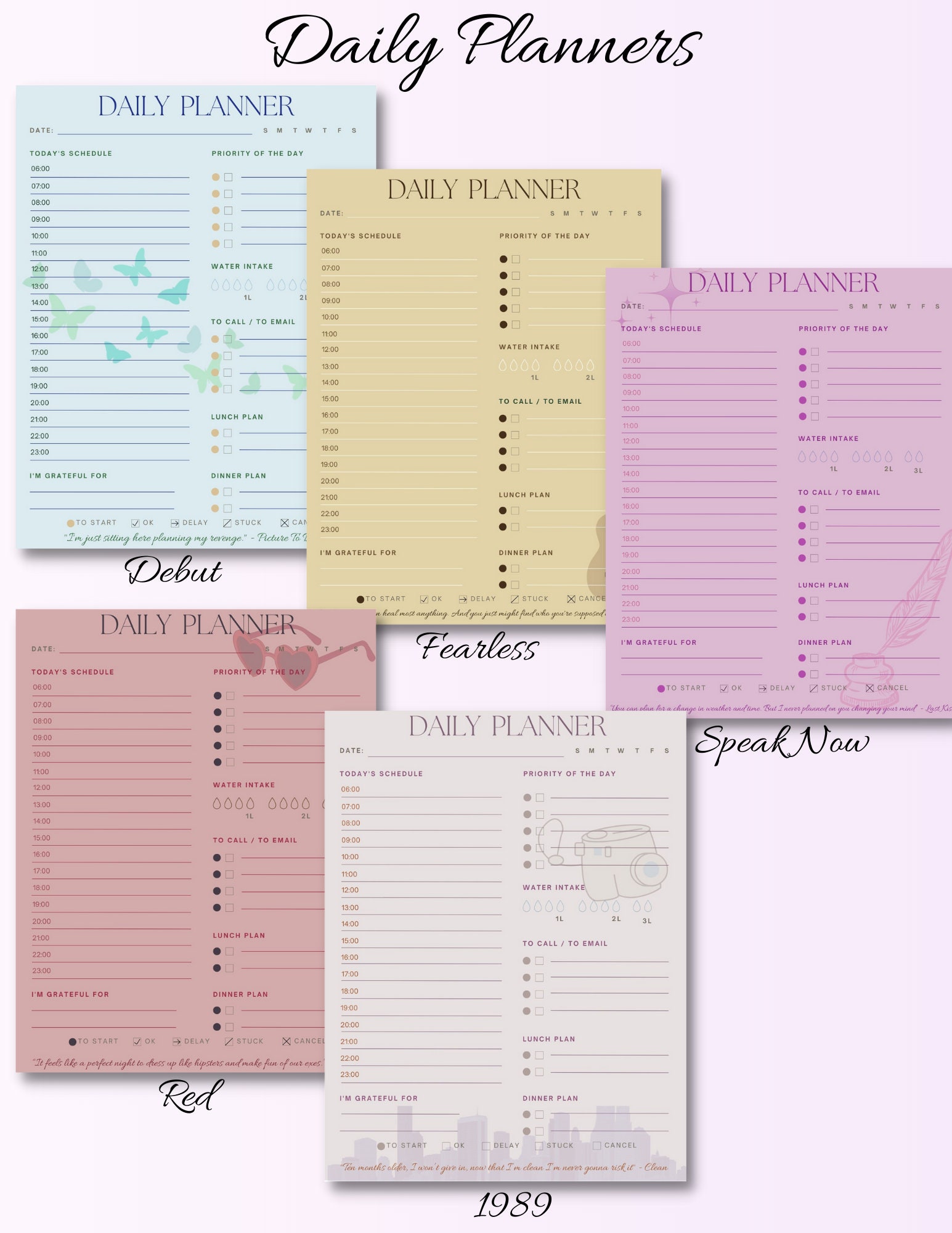 Taylor Swift Themed Daily, Weekly, and Monthly Planner Bundle Pack - Etsy
