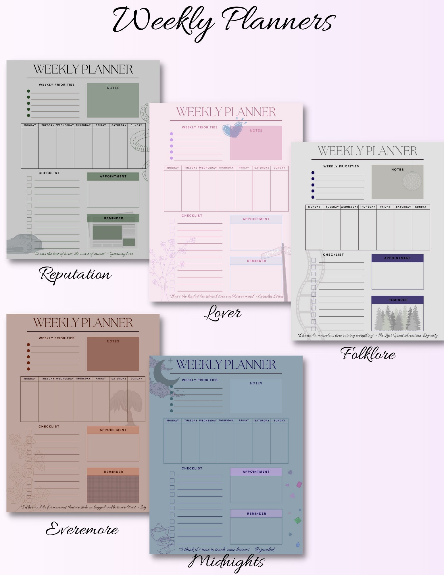 Taylor Swift Themed Daily and Weekly Planners - Etsy