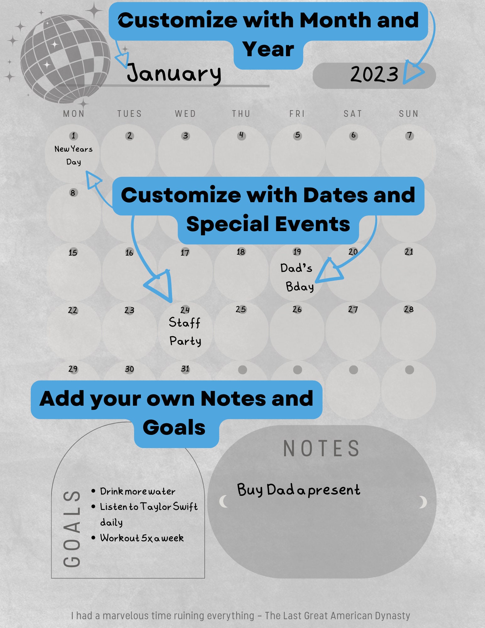 Taylor Swift Themed Monthly Planners - Etsy