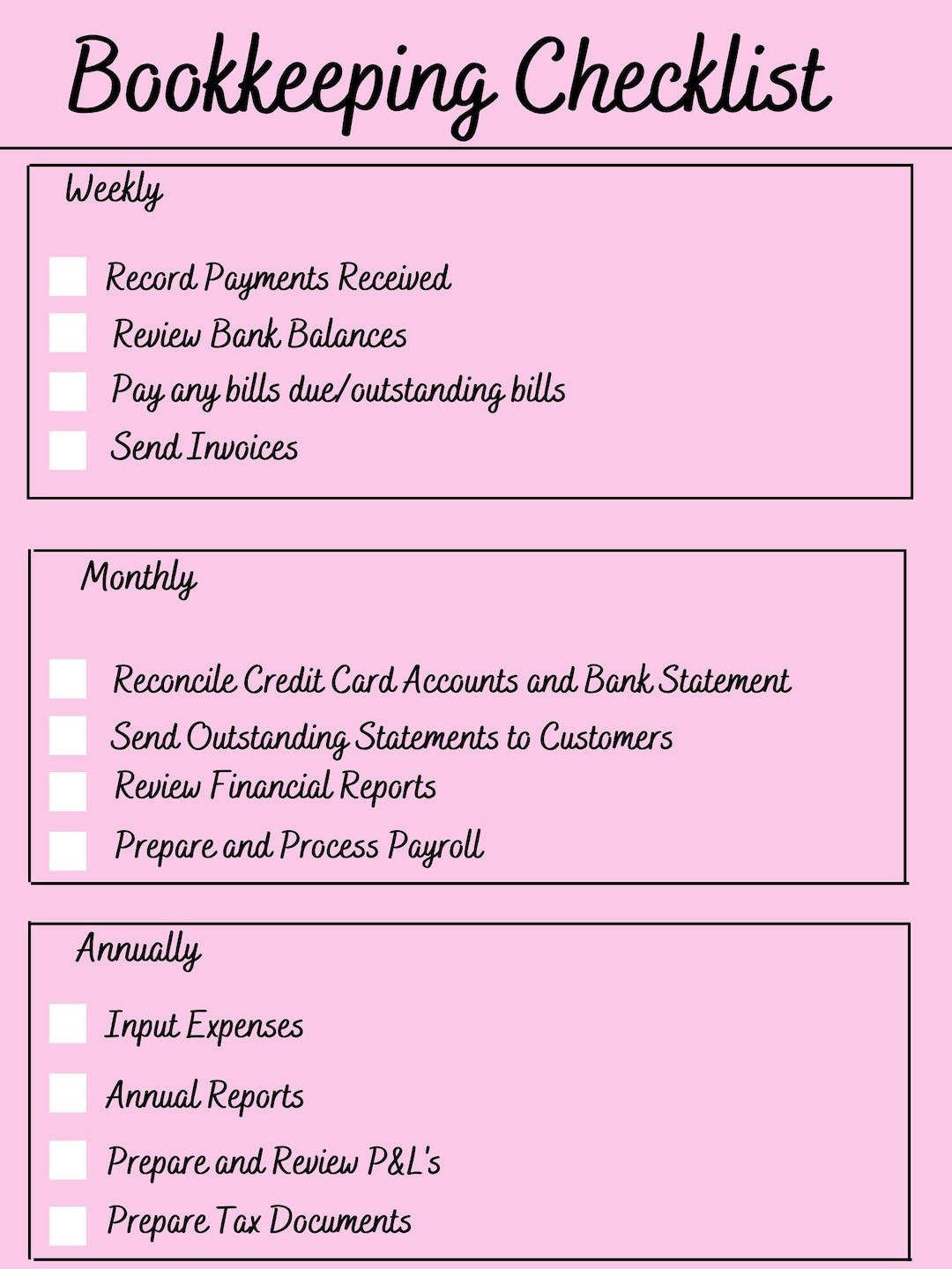 Printable Bookkeeping Checklist | Instant Download - Etsy