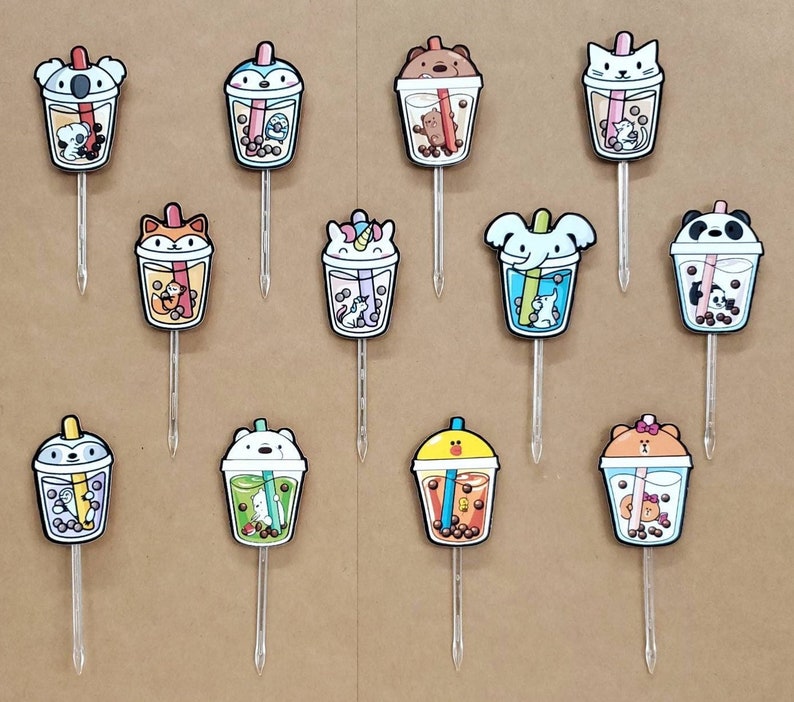 Boba Tea Animals Bubble Tea Cupcake Toppers - Etsy