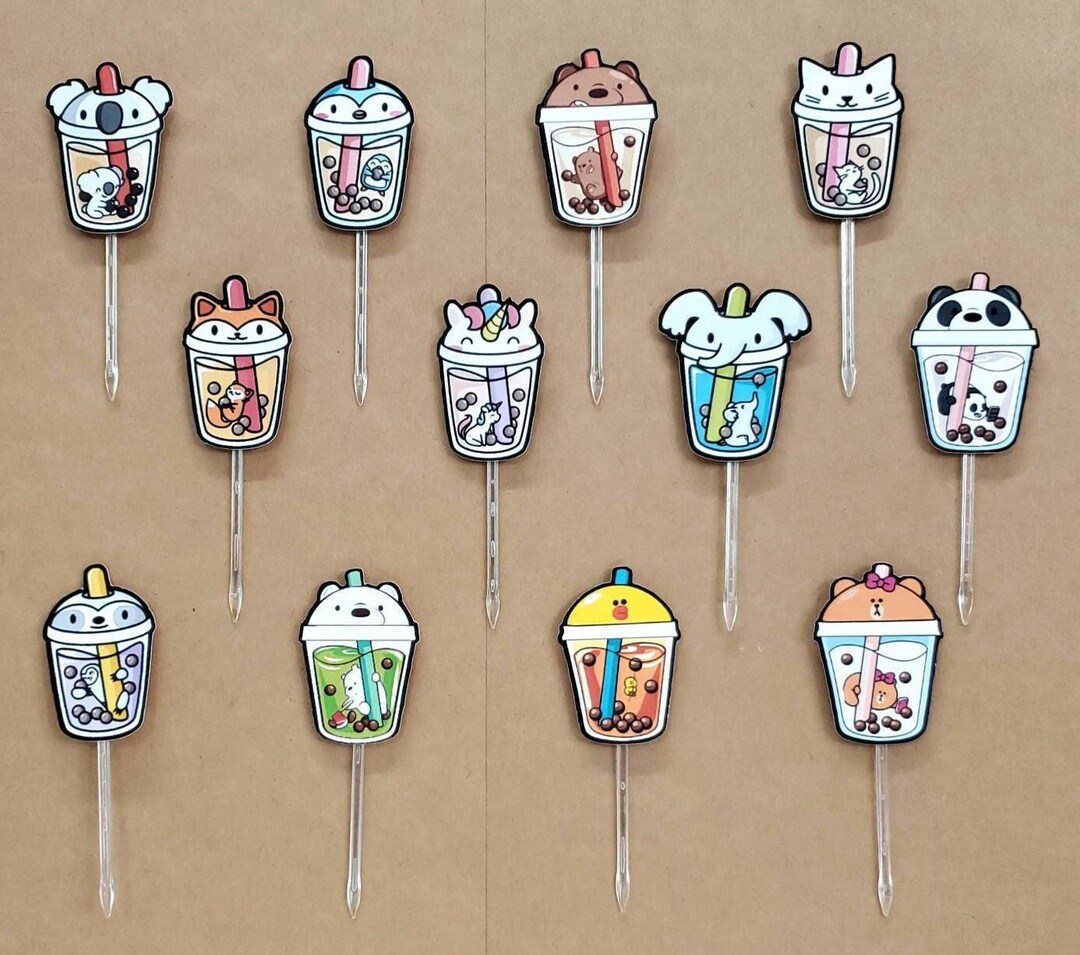 Boba Tea Animals Bubble Tea Cupcake Toppers - Etsy