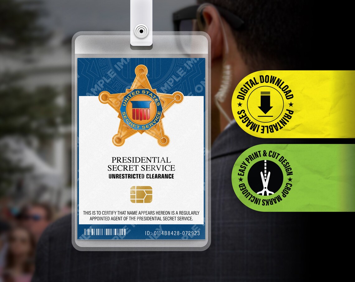 Presidential Secret Service ID Card Digital PDF Download, Badge ...
