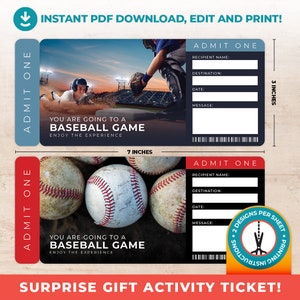 PRINTABLE PDF - Editable Surprise Trip Pass - Baseball Game Ticket ...