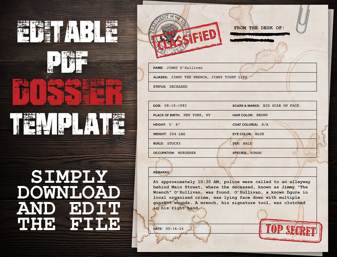 Editable PDF Dossier Template - Digital Download - Customizable Top ...