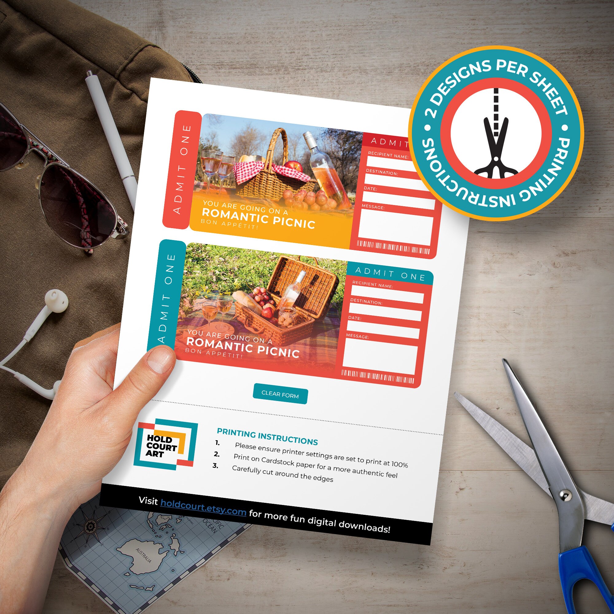 PRINTABLE PDF - Editable Surprise Ticket - Romantic Picnic Outdoors ...