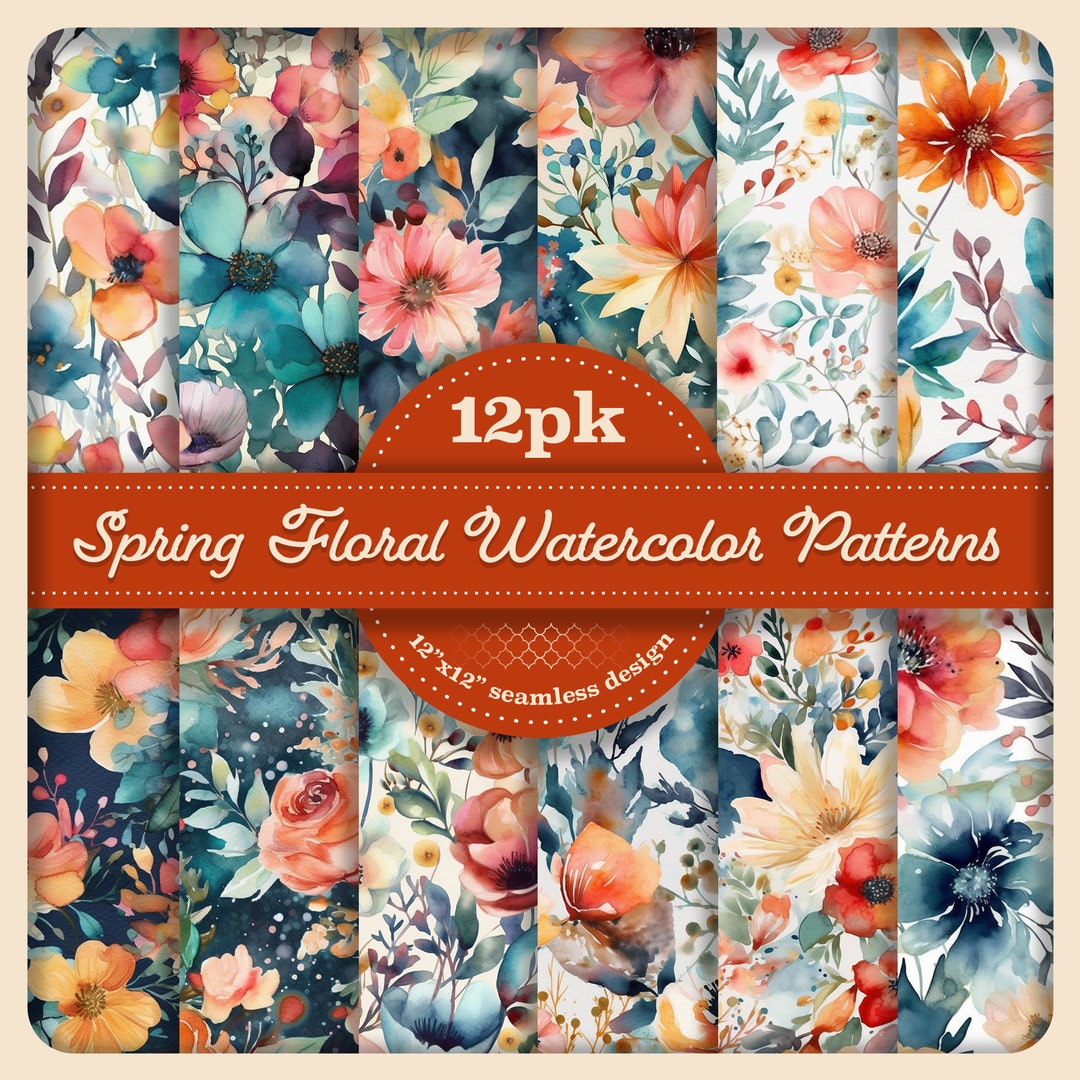 12 Spring Floral Digital Paper SEAMLESS Spring Watercolor Flower ...