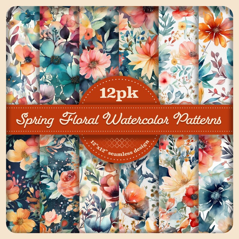 12 Spring Floral Digital Paper SEAMLESS Spring Watercolor - Etsy
