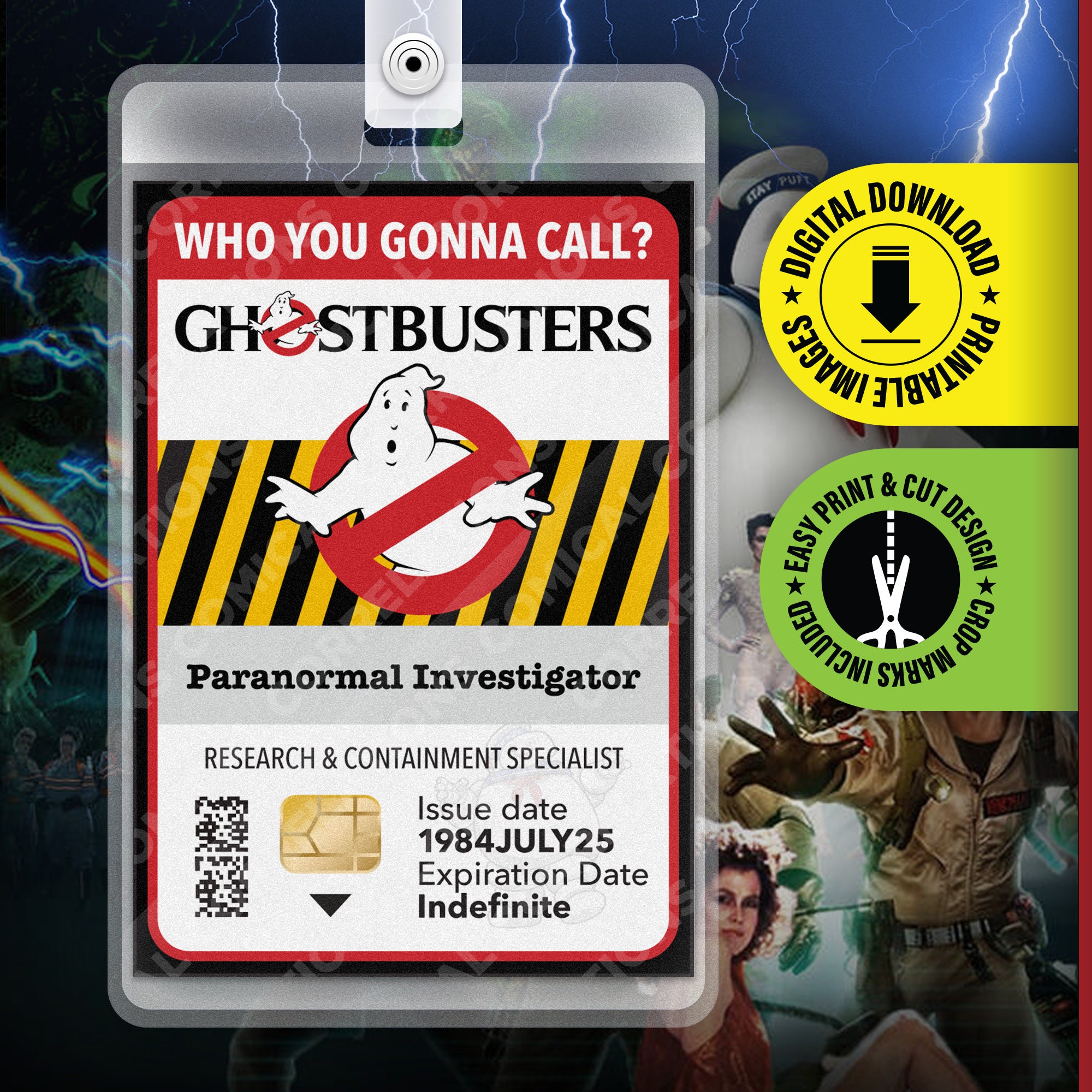 GHOSTBUSTERS, Generic Investigator Movie ID Card, ID Badge Halloween ...