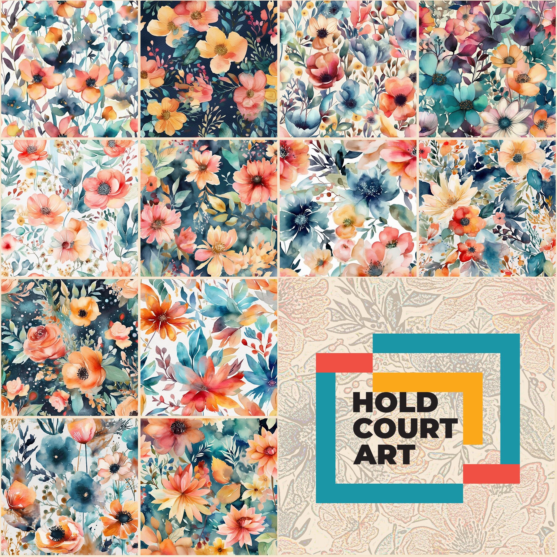 12 Spring Floral Digital Paper SEAMLESS Spring Watercolor Flower ...