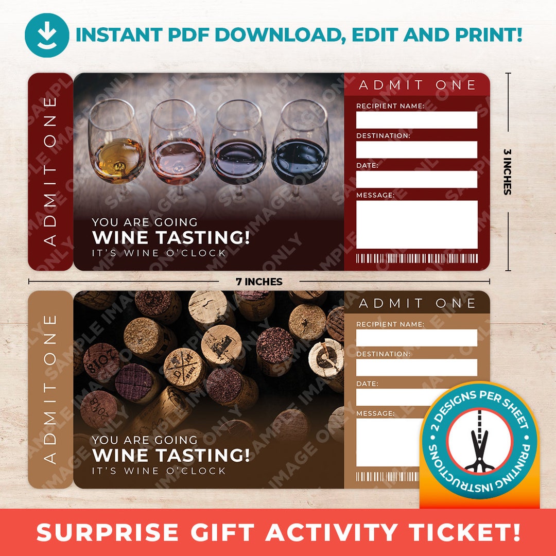 PRINTABLE PDF - Editable Surprise Activity Ticket for Wine Tasting ...