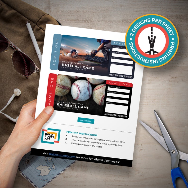 PRINTABLE PDF Editable Surprise Trip Pass Baseball Game Ticket, Gift ...