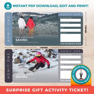 PRINTABLE PDF - Editable Surprise Trip Pass - Skiing Ticket, Gift ...