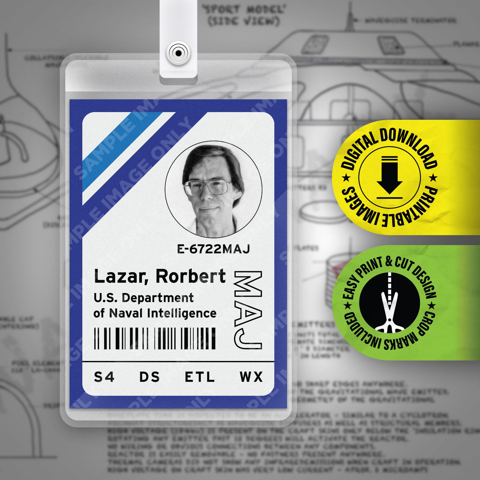 PRINTABLE PDF - Bob Lazar Area 51 Id Badge Groom Lake S4 UFO, Top ...