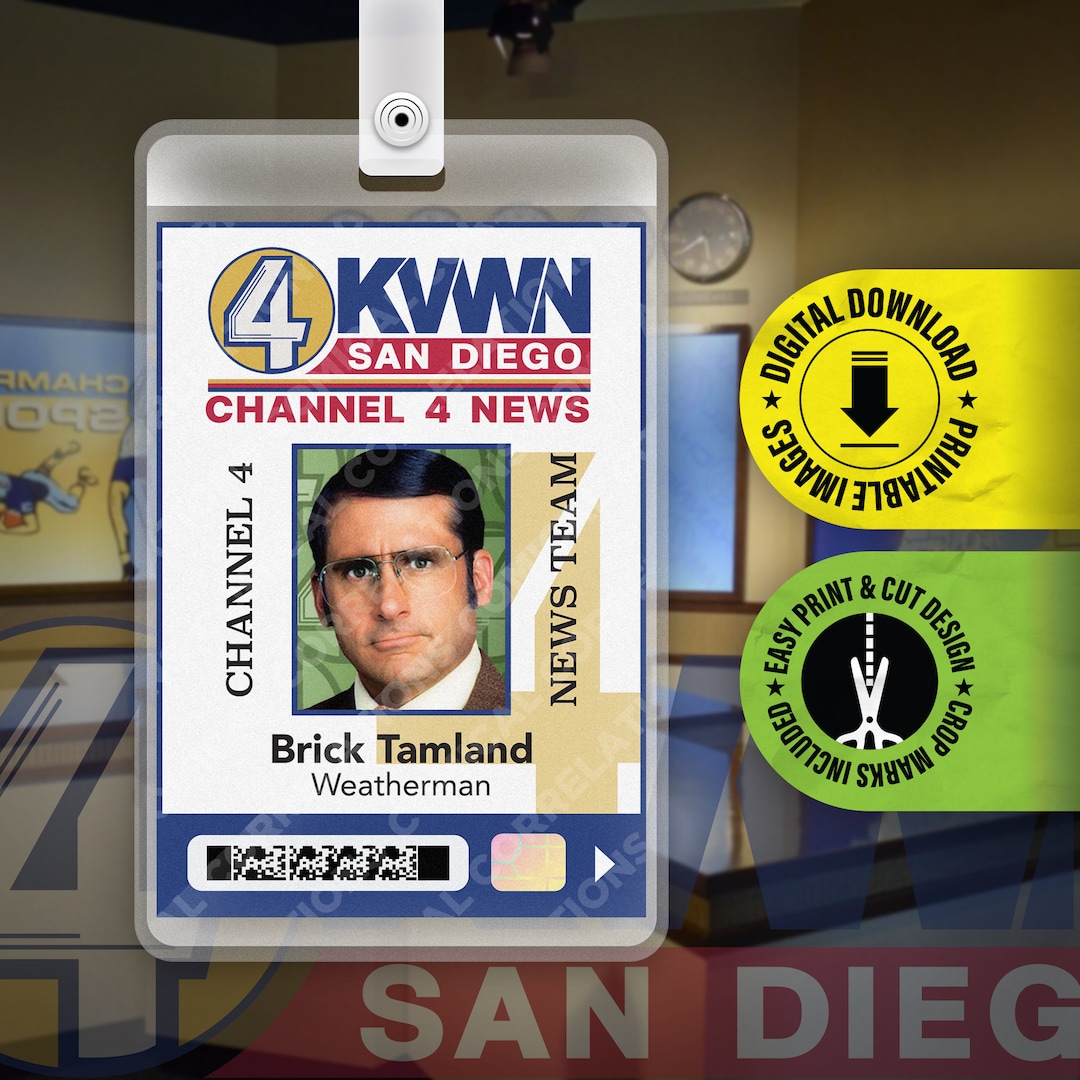 PRINTABLE PDF- Anchorman Brick Tamland Channel 4 News Press Pass ID ...