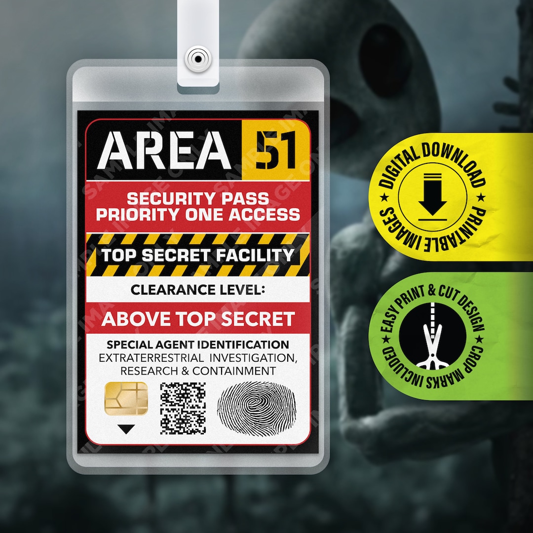 PRINTABLE PDF - Area 51 Special Agent Id Card Badge, Top Secret ...