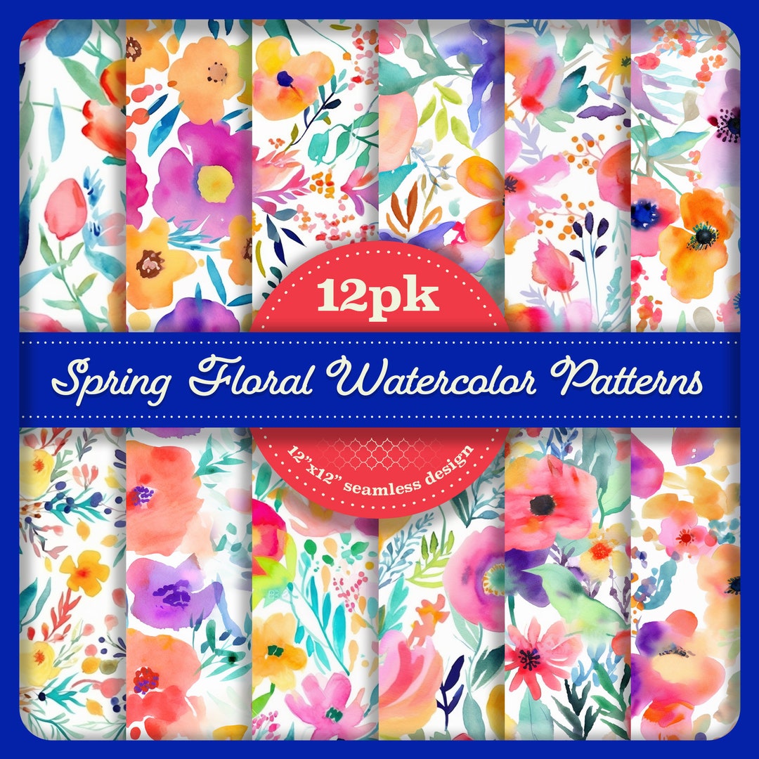 12 Spring Floral Digital Paper - SEAMLESS - Spring Watercolor Flower ...