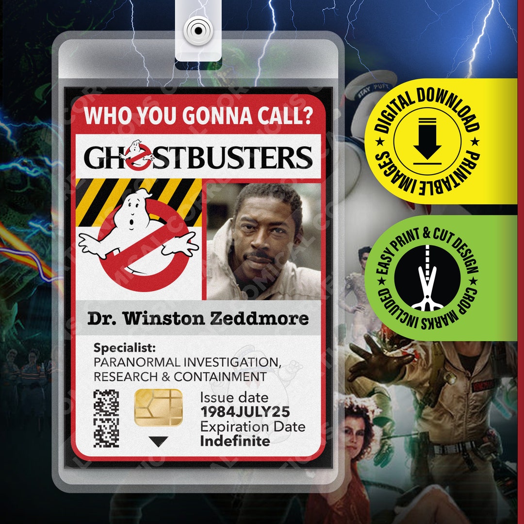 GHOSTBUSTERS, Dr. Winston Zeddmore Movie ID Card, ID Badge Halloween ...