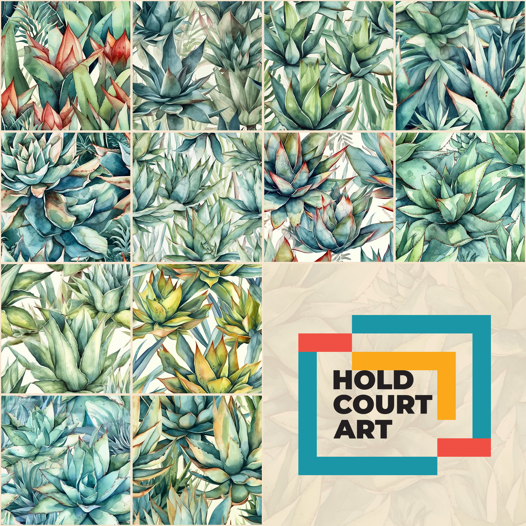 12 Agave Cactus Digital Paper SEAMLESS Agave Cactus Watercolor Patterns ...