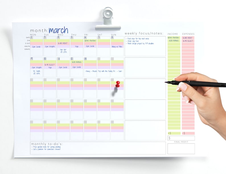 Monthly Personal Calendar Template Downloadable - Etsy