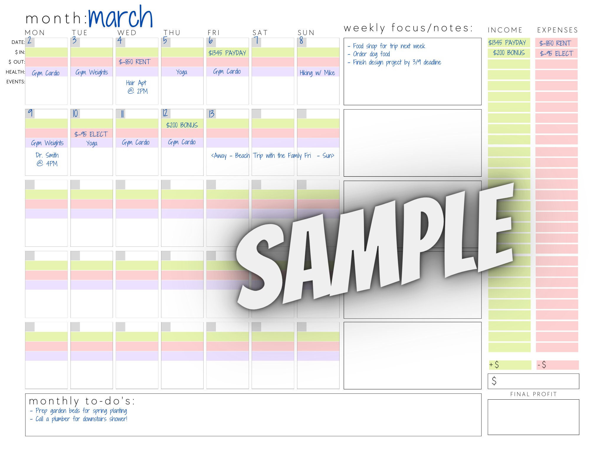 Monthly Personal Calendar Template Downloadable - Etsy