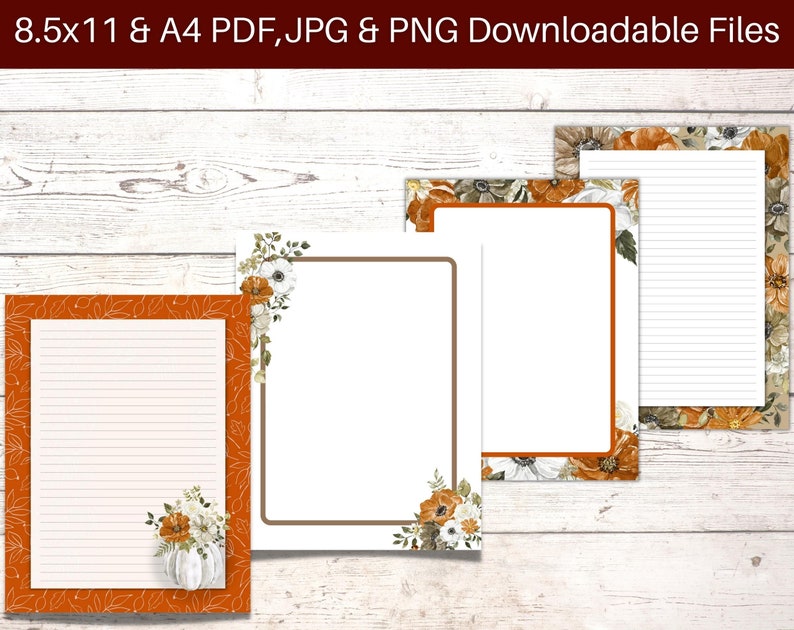 Rustic Fall Printable Stationery Set of 4-instant Digital Download ...