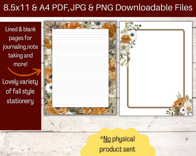 Rustic Fall Printable Stationery Set of 4-instant Digital Download ...