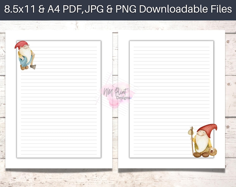 Printable Gnome Stationery Set, Printable Letter Writing Paper, Lined ...