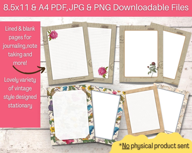 Vintage Printable Stationery Set-digital Print Stationery Set of 14-8 ...