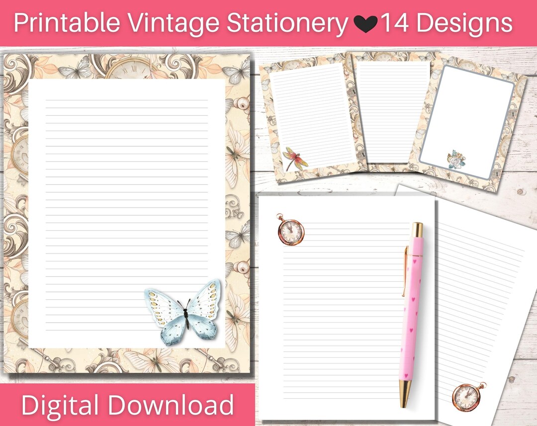 Vintage Printable Stationery Set-digital Print Stationery Set of 14-8 ...