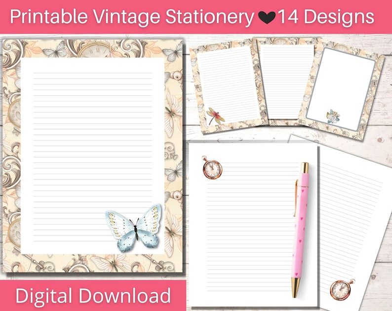 Vintage Printable Stationery Set-digital Print Stationery Set of 14-8 ...