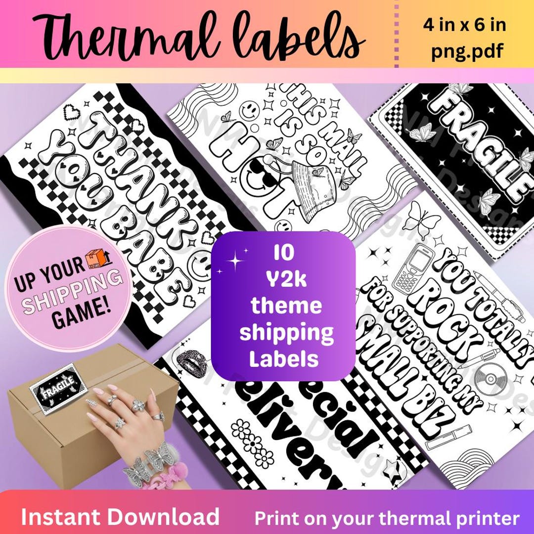 Y2K Retro Thermal Shipping Labels 4 X 6 Inch Instant Download, 10 Cute ...