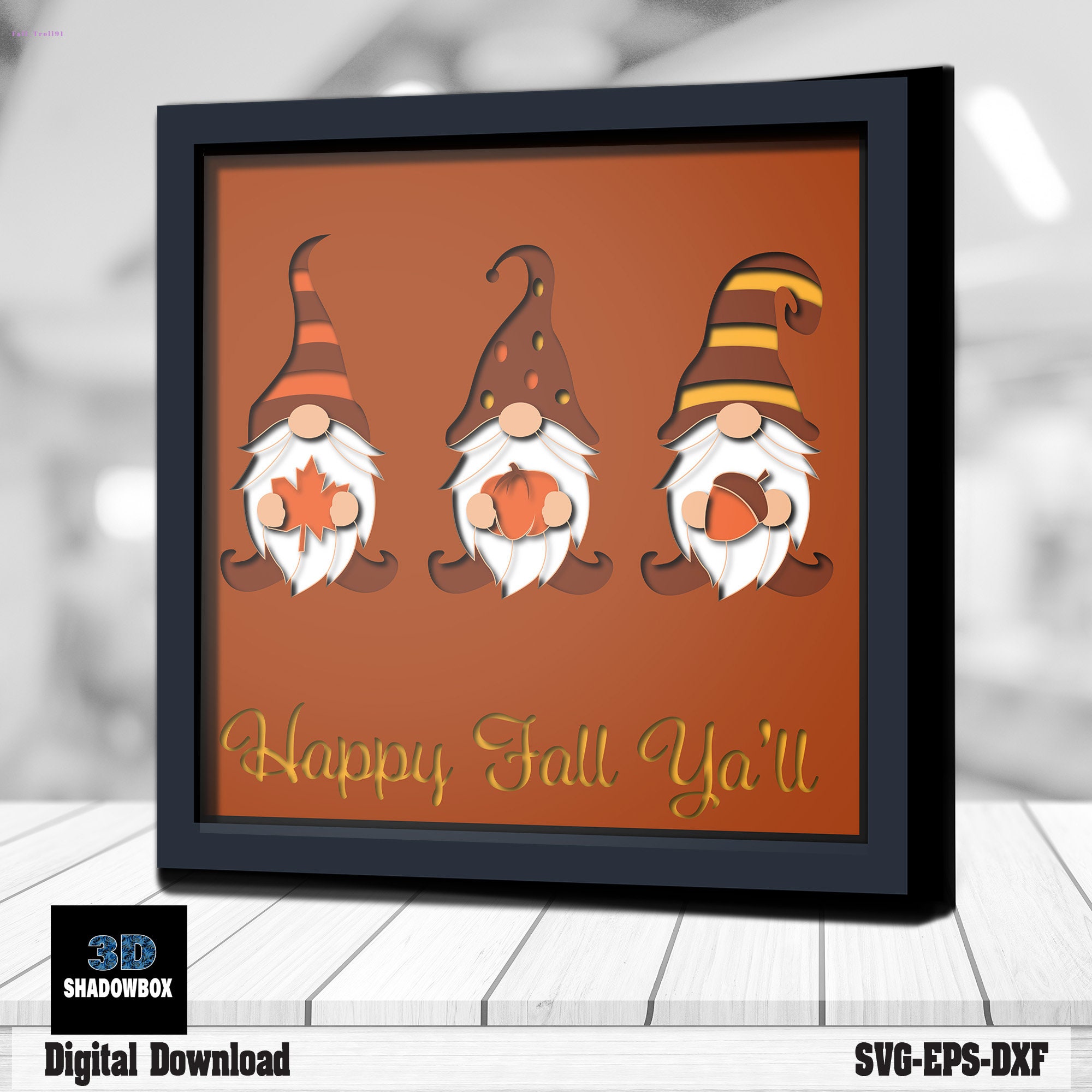 3D Fall Troll Svg, Shadowbox Svg, Fall Troll Eps, Shadowbox Eps, Fall ...